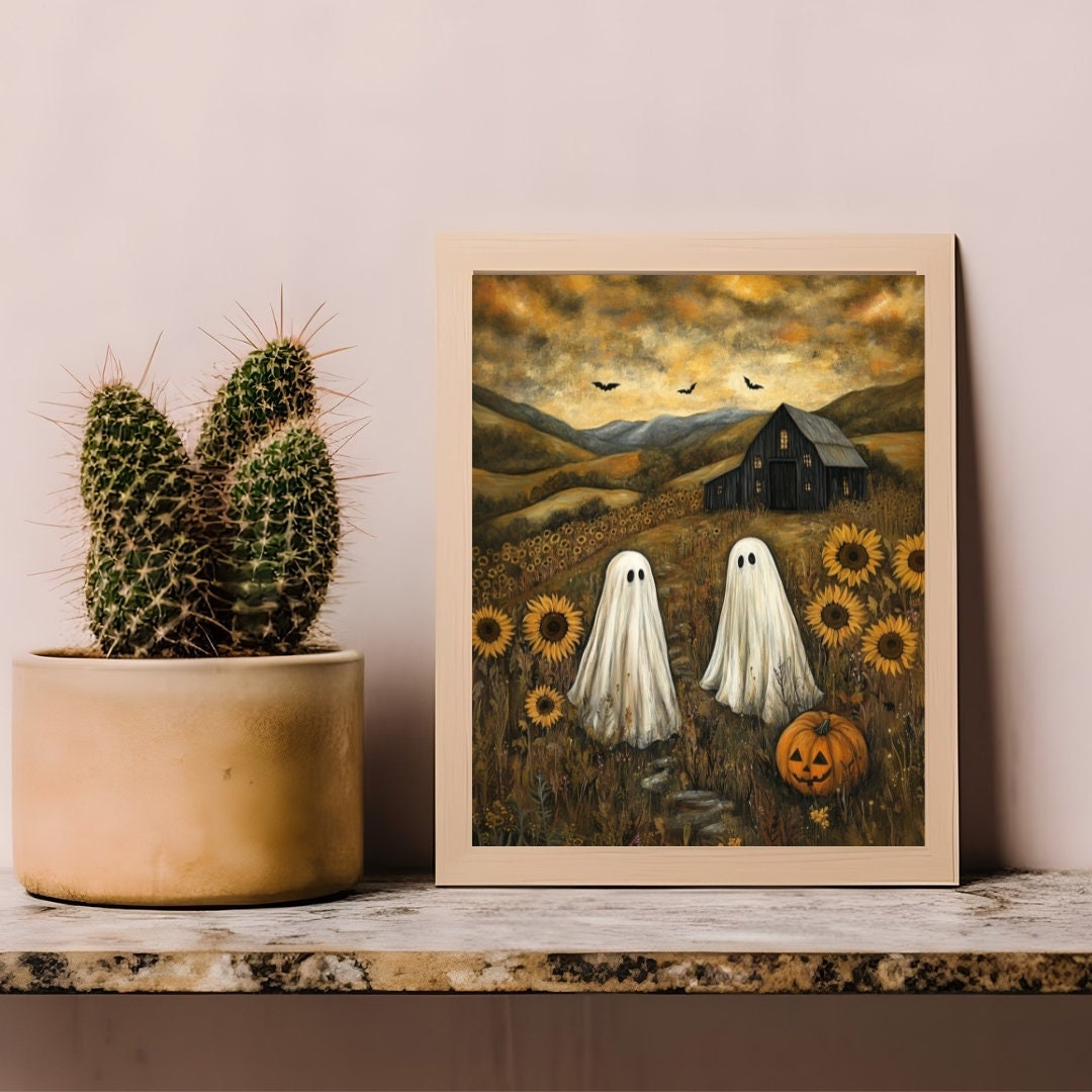Ghost Art Print, Ghost Print for Fall Decorating, Ghosts in Sunflower ...