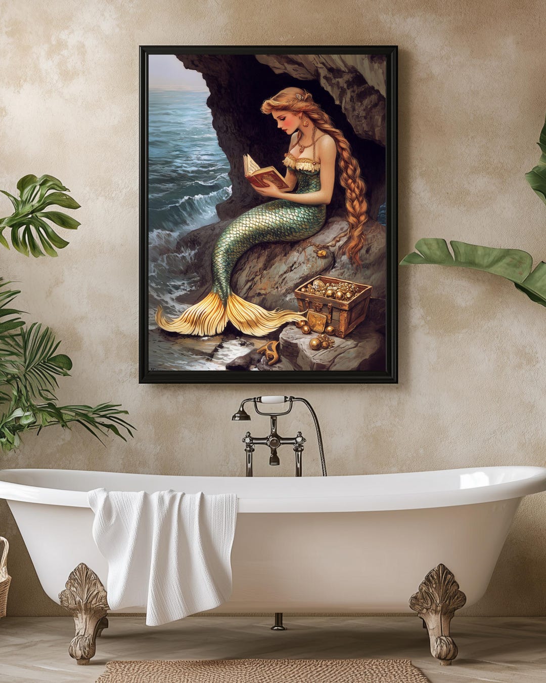 Vintage Mermaid Print, Reading Mermaid Wall Art, Mermaid Reading Book ...