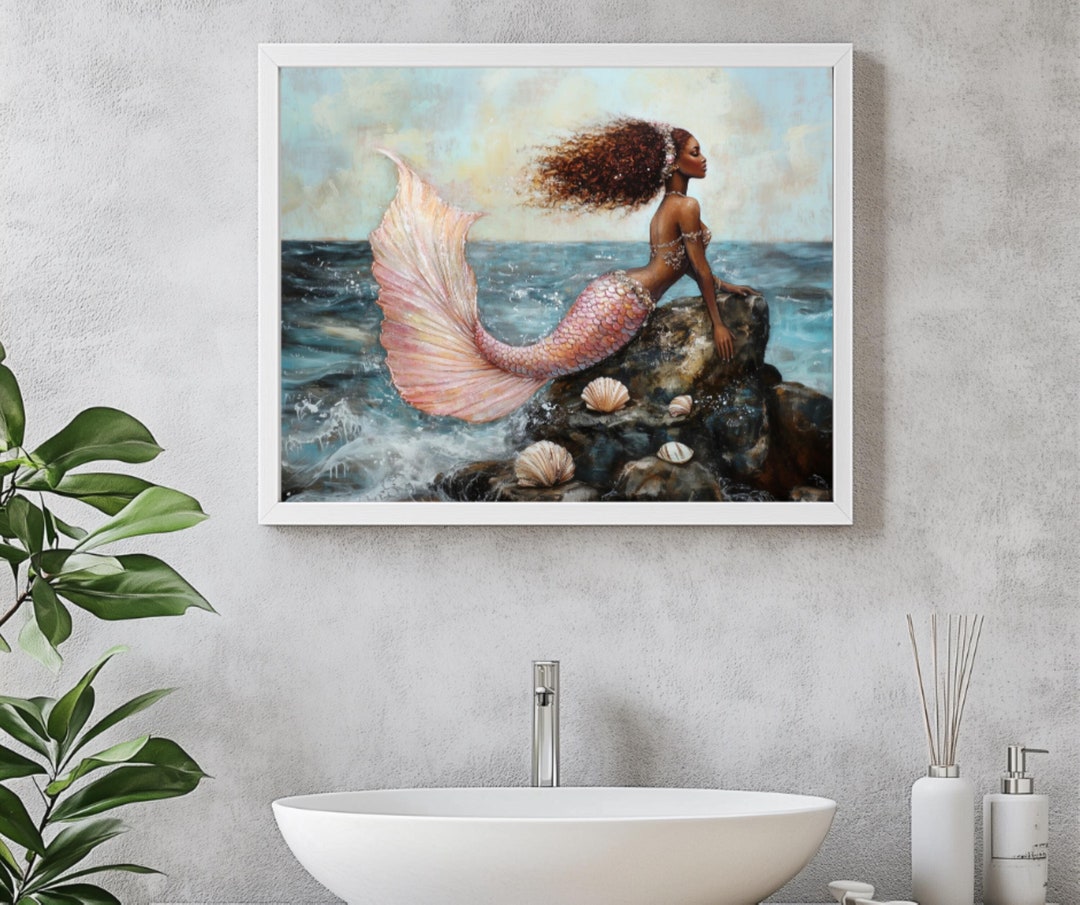 Black Girl Mermaid Print, African Siren of the Sea Print, Black Woman ...