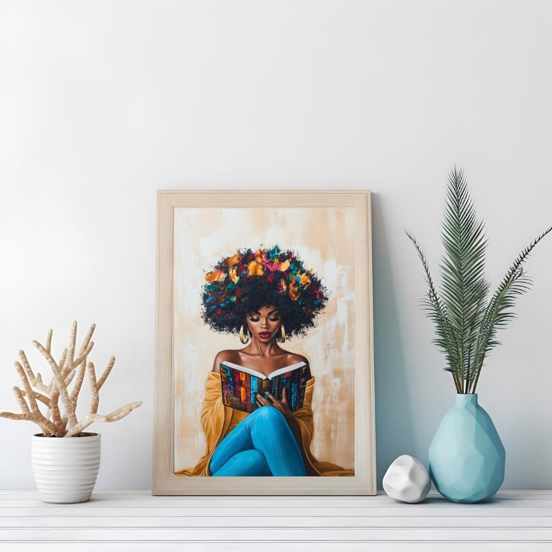 Black Woman Reading, Black Woman Art Print, Black Girl Wall Art ...