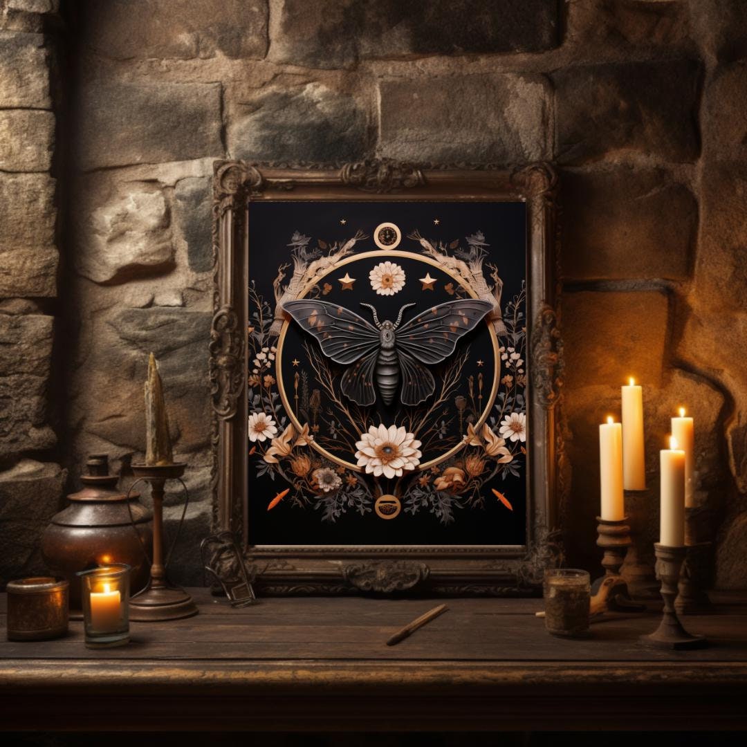 Moth Wall Art, Gothic Moth Print for Walls, 14x14 Inch Print, Moth ...