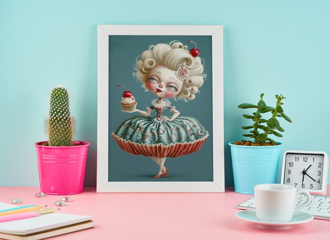 Vintage Cupcake Woman, Kitchen Art Print, 50's Woman Art, Vintage ...