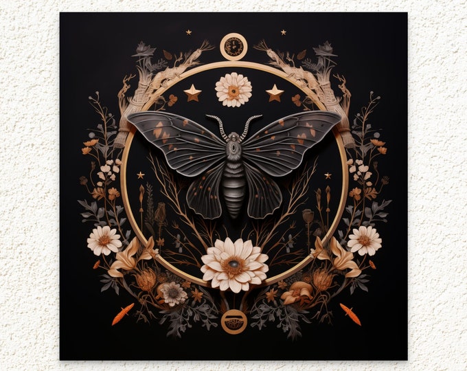 Moth Wall Art, Gothic Moth Print for Walls, 8x8 Inch Print, Moth ...