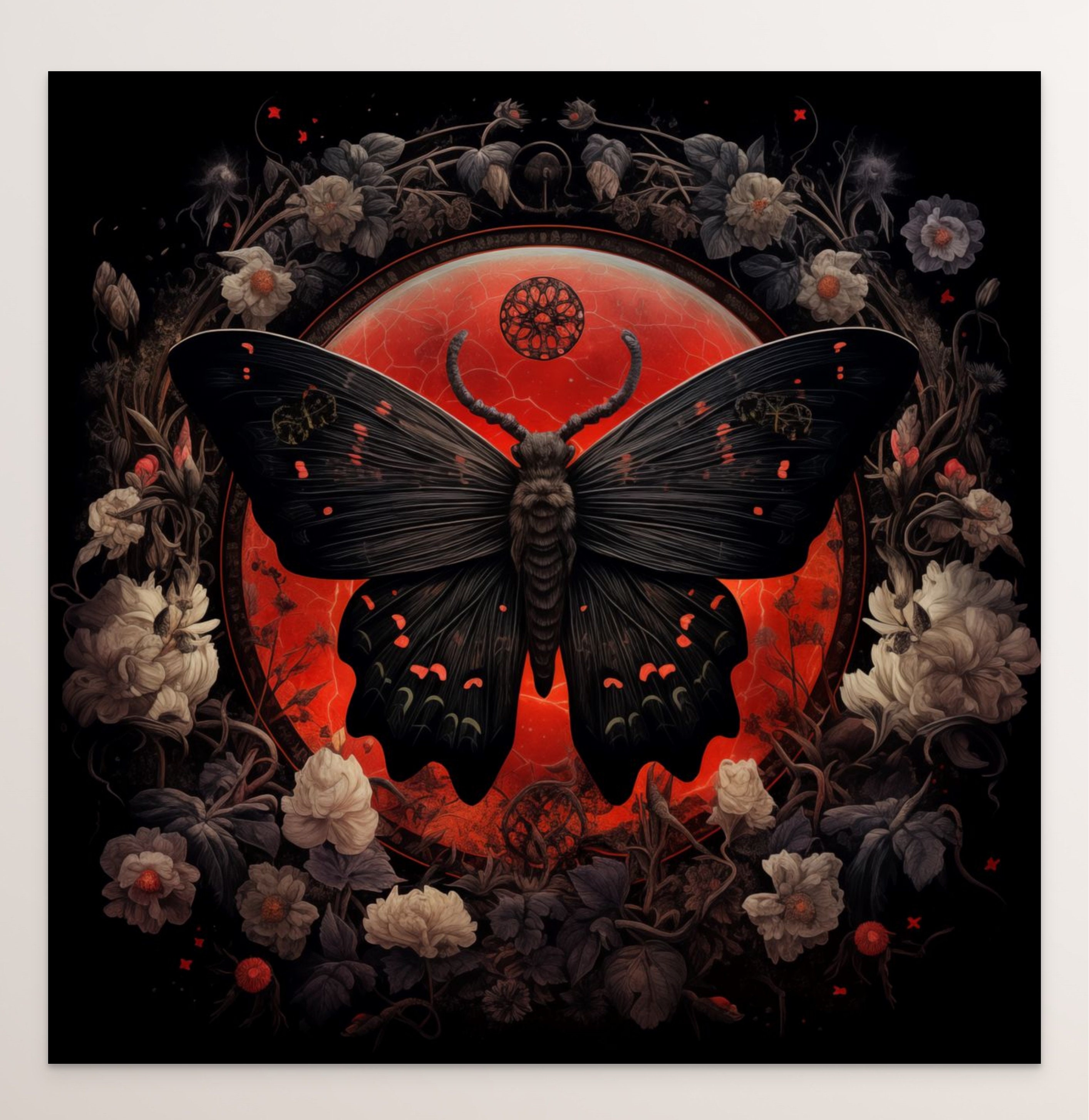 Moth Wall Art, Gothic Moth Print for Walls, 8x8 Inch Print, Moth Moon ...