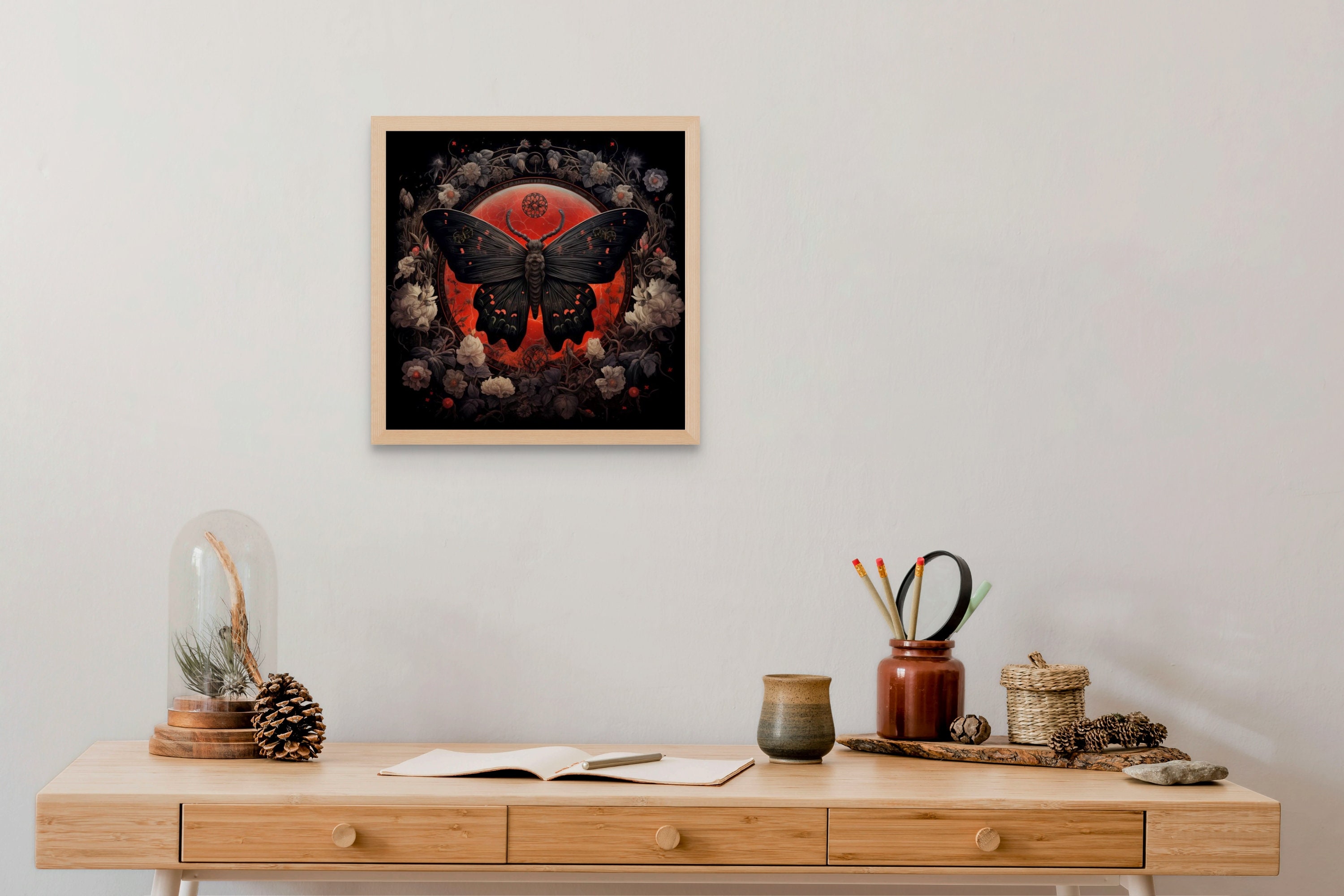 Moth Wall Art, Gothic Moth Print for Walls, 8x8 Inch Print, Moth Moon ...