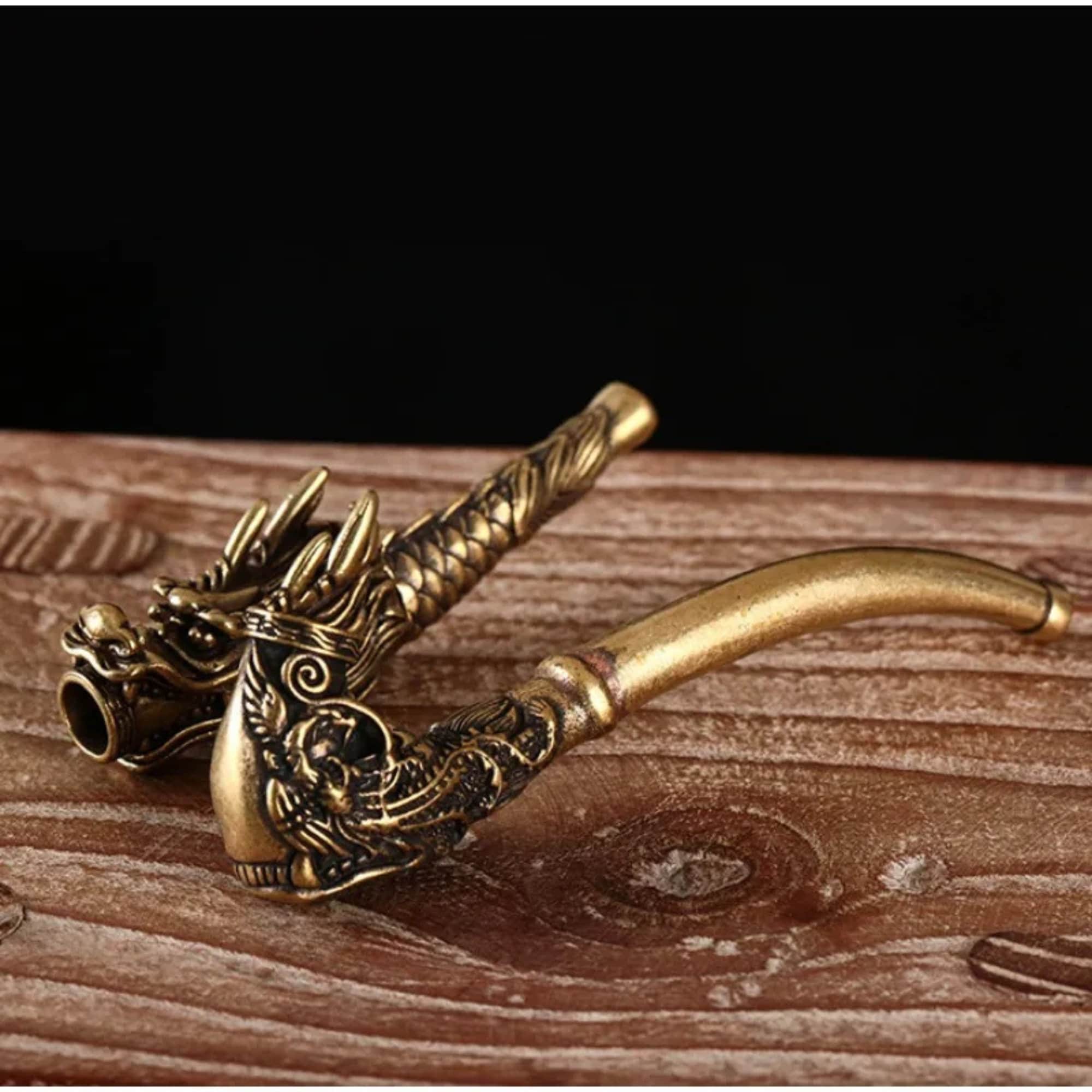 Vintage Dragon Metal Brass Smoking Pipe Unique Cigarette Holder Cigar ...