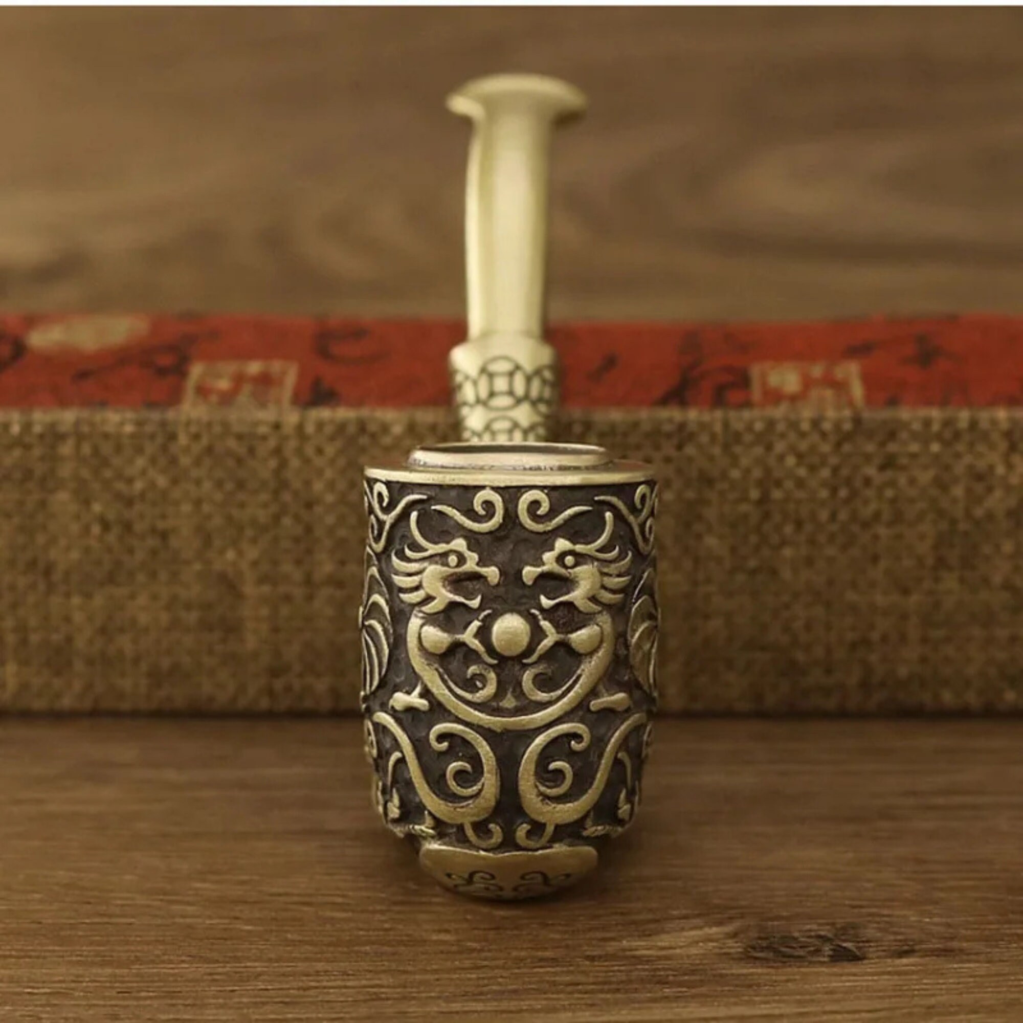 Chinese Pattern Vintage Smoking Pipe, Lucky Pixiu Pipe, Brass Pipe ...