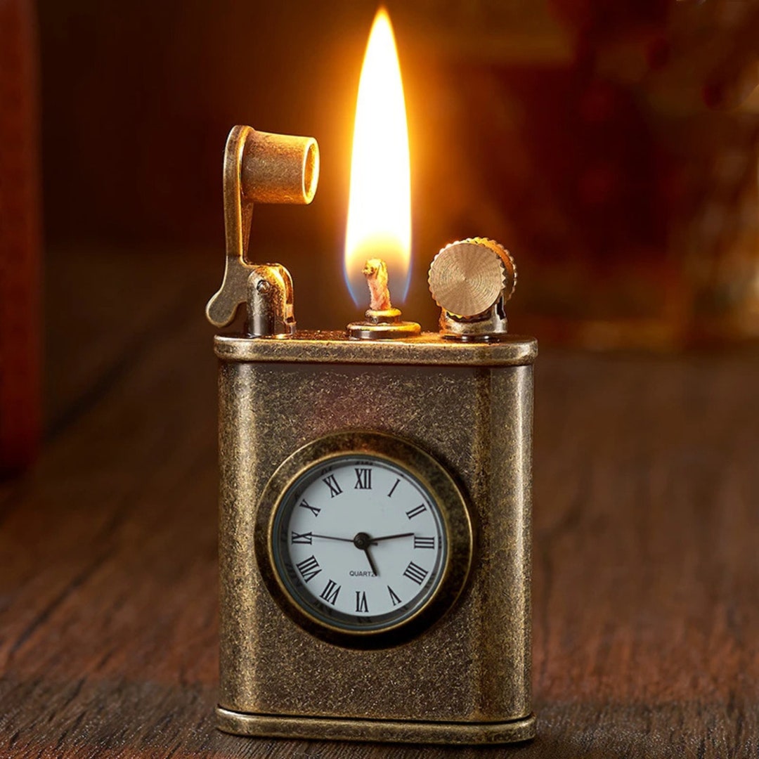 Cool Lighter - Antique Lighter With Clock / Gyro Wheel Flint / 2 Styles ...
