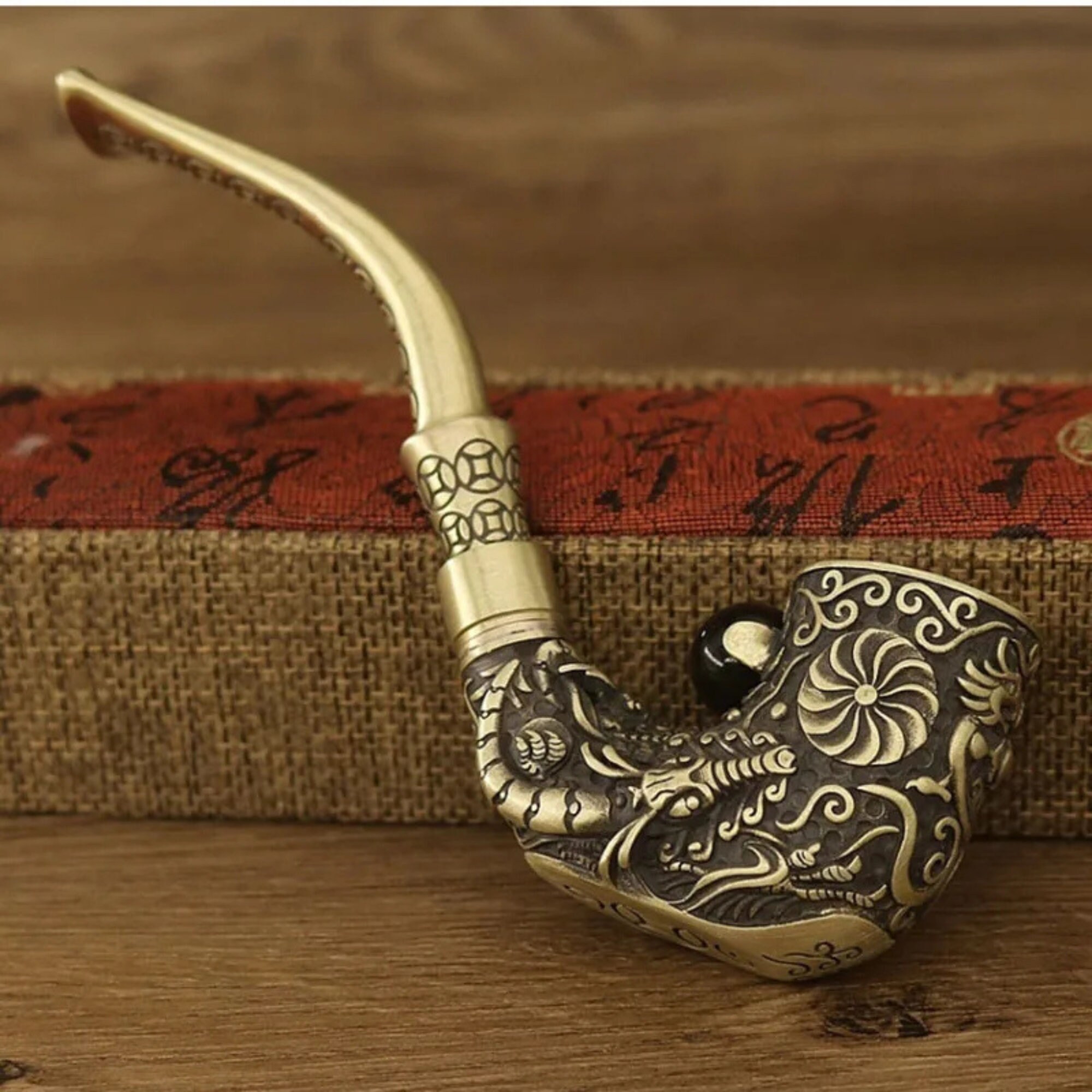 Chinese Pattern Vintage Smoking Pipe, Lucky Pixiu Pipe, Brass Pipe ...