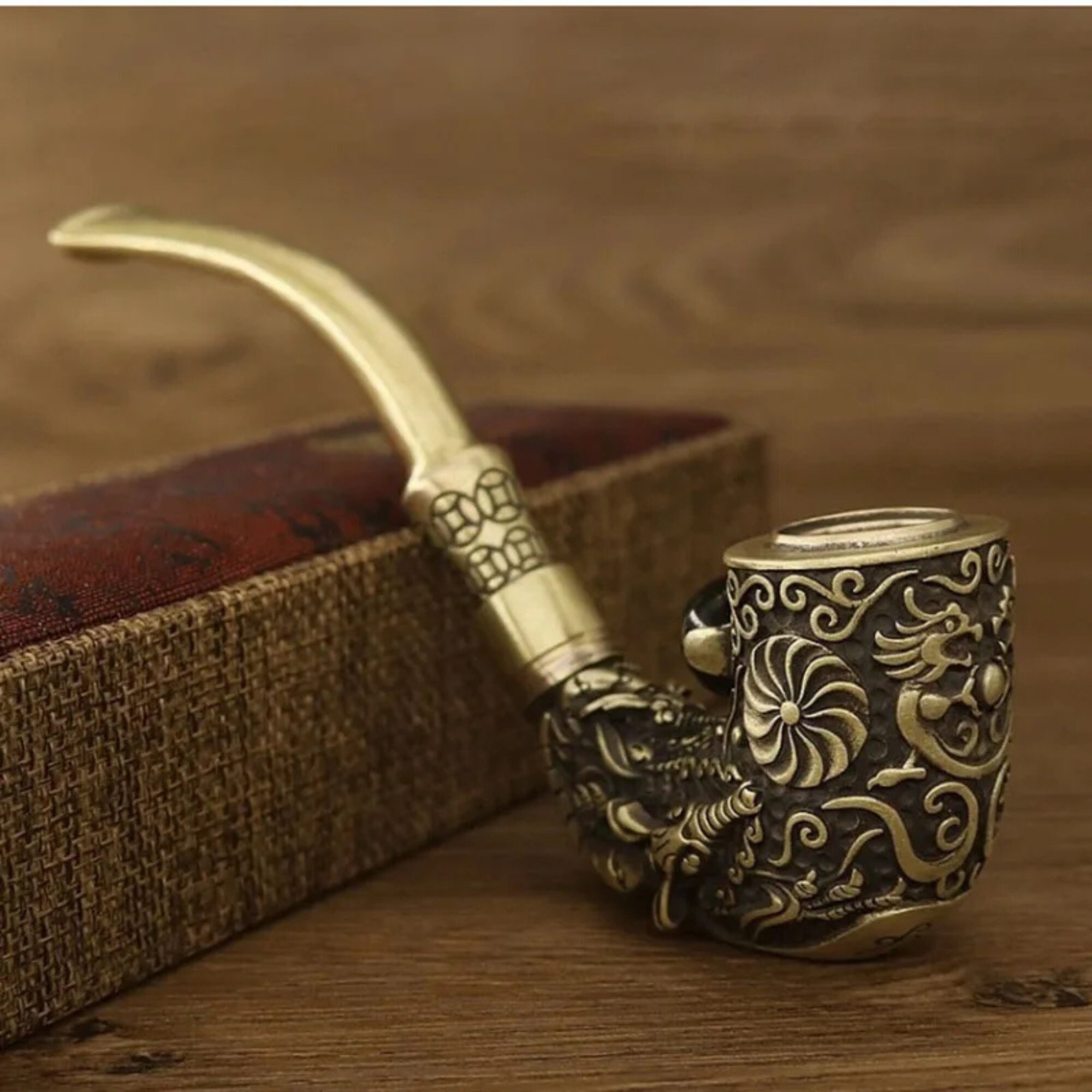 Chinese Pattern Vintage Smoking Pipe, Lucky Pixiu Pipe, Brass Pipe ...