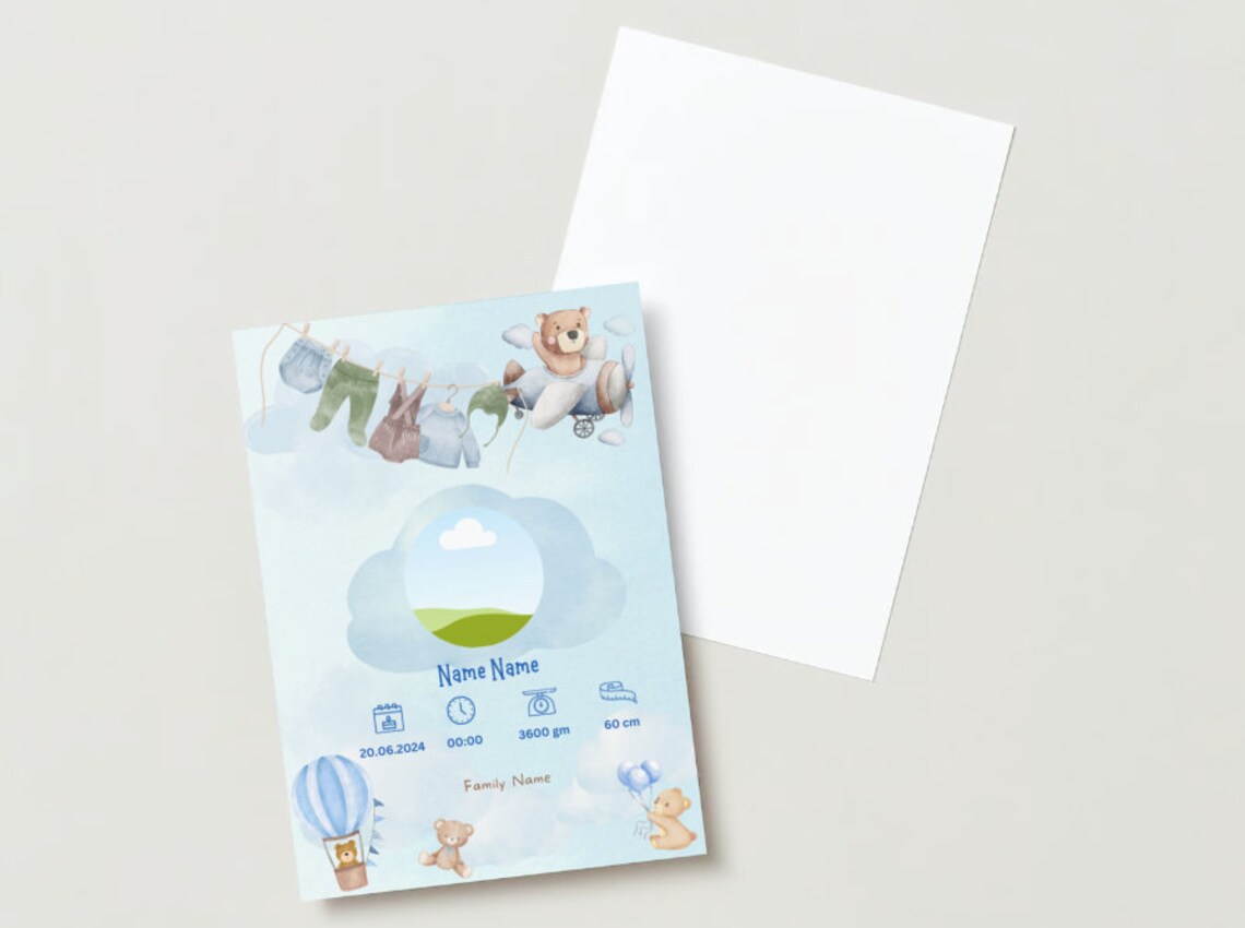 Custom Digital Baby Birth Announcement Watercolor Birthcard Digital ...
