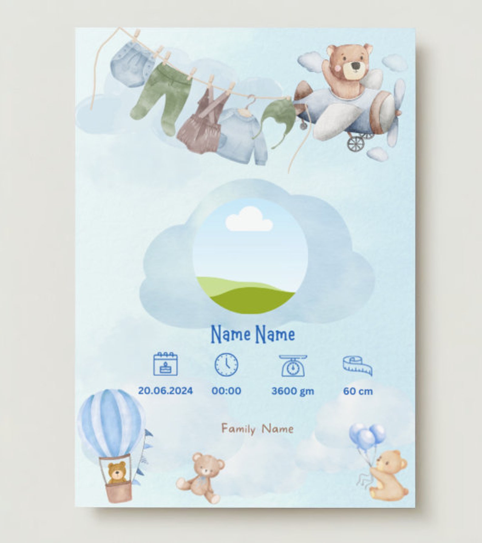Custom Digital Baby Birth Announcement Watercolor Birthcard Digital ...