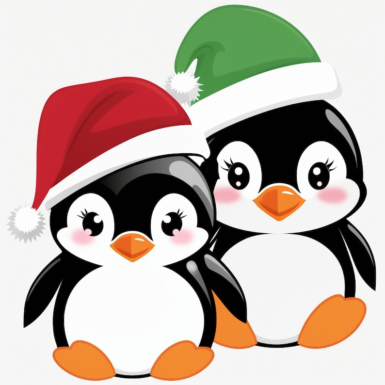 10 Christmas Penguins - Clip Art Set of Penguins, Holiday Penguins ...