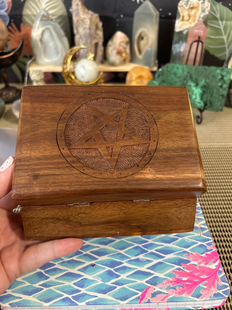 Hand Carved Pentagram Wood Box - Etsy