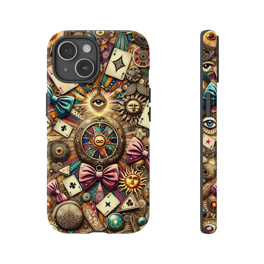 Victorian Locket and Star Motif Phone Case With Cards Sun Faces and ...
