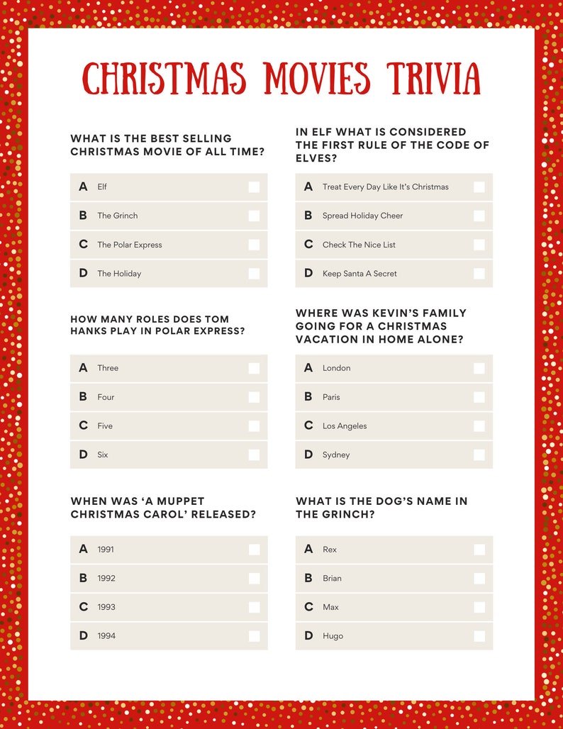 Christmas Movie Trivia Quiz | Festive Film Fun for Holiday Parties ...