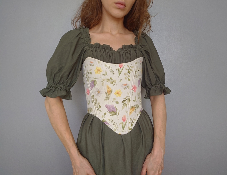 Custom Floral Cotton Overbust Corset, Renaissance Bodice - Etsy
