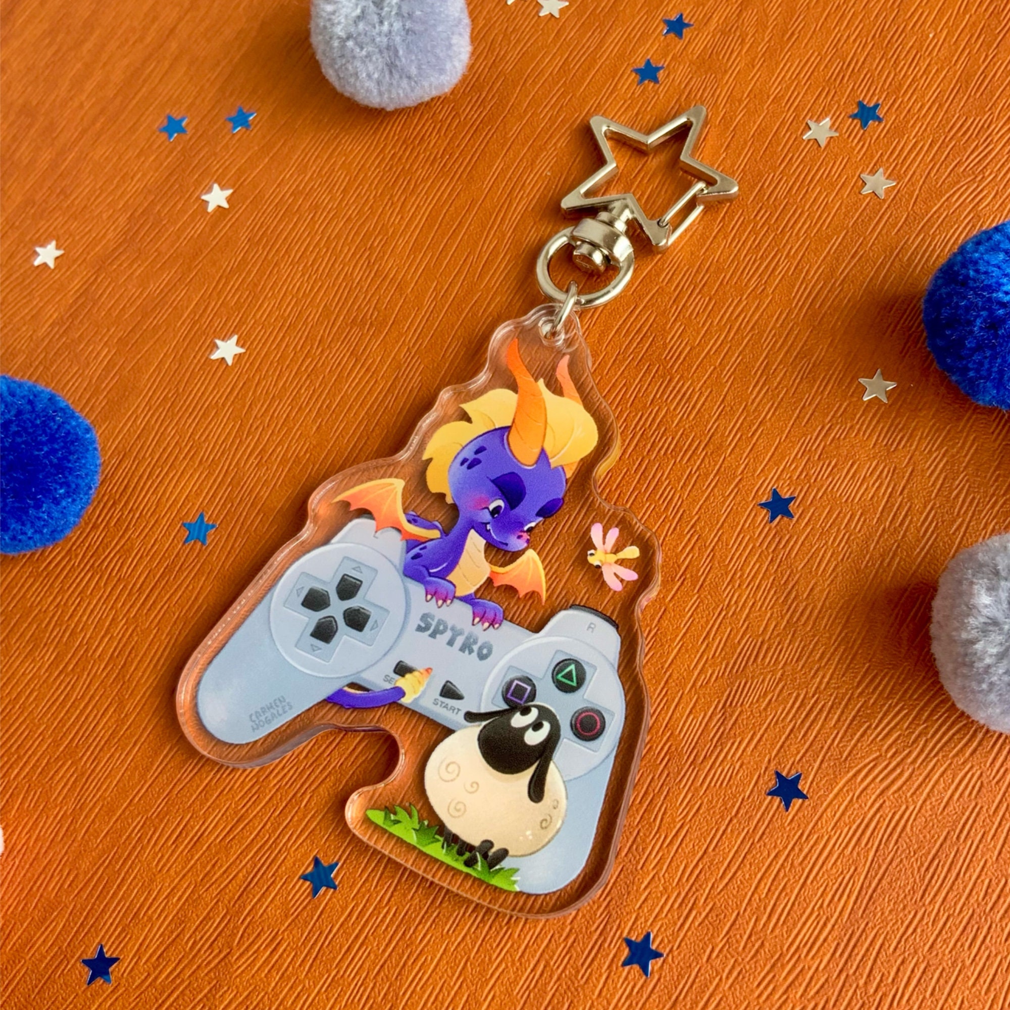 Spyro the Dragon Keychain Joystick Charm Video Game Keychain Gaming ...