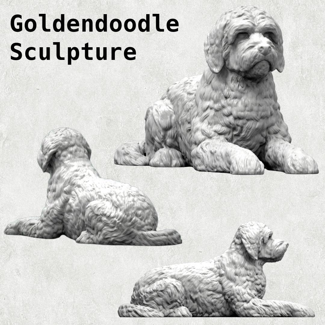 Goldendoodle Dog Sculpture - 3D Printed Figurine for Home and Garden ...