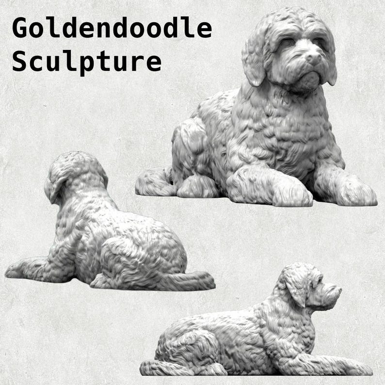 Goldendoodle Dog Sculpture - 3D Printed Figurine for Home and Garden ...