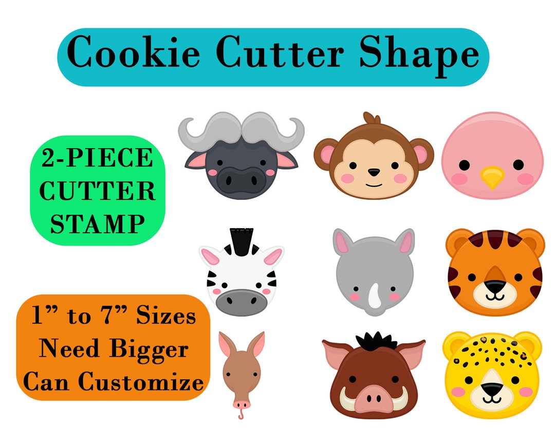 Safari Animal Faces Cookie and Fondant Cutter Set - Featuring Buffalo ...