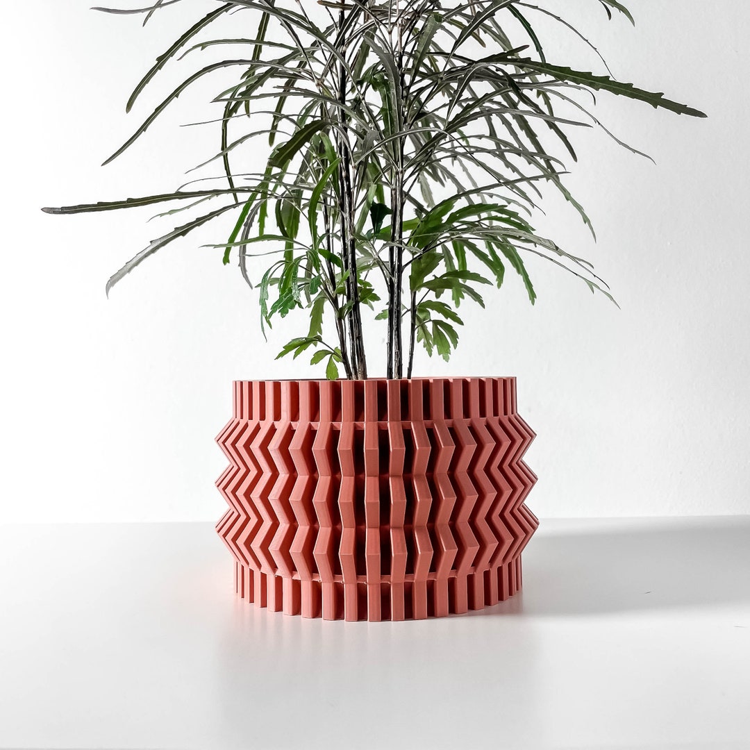 Indoor Geometric Planter With Zigzag Pattern - 3D Textured Pot With ...