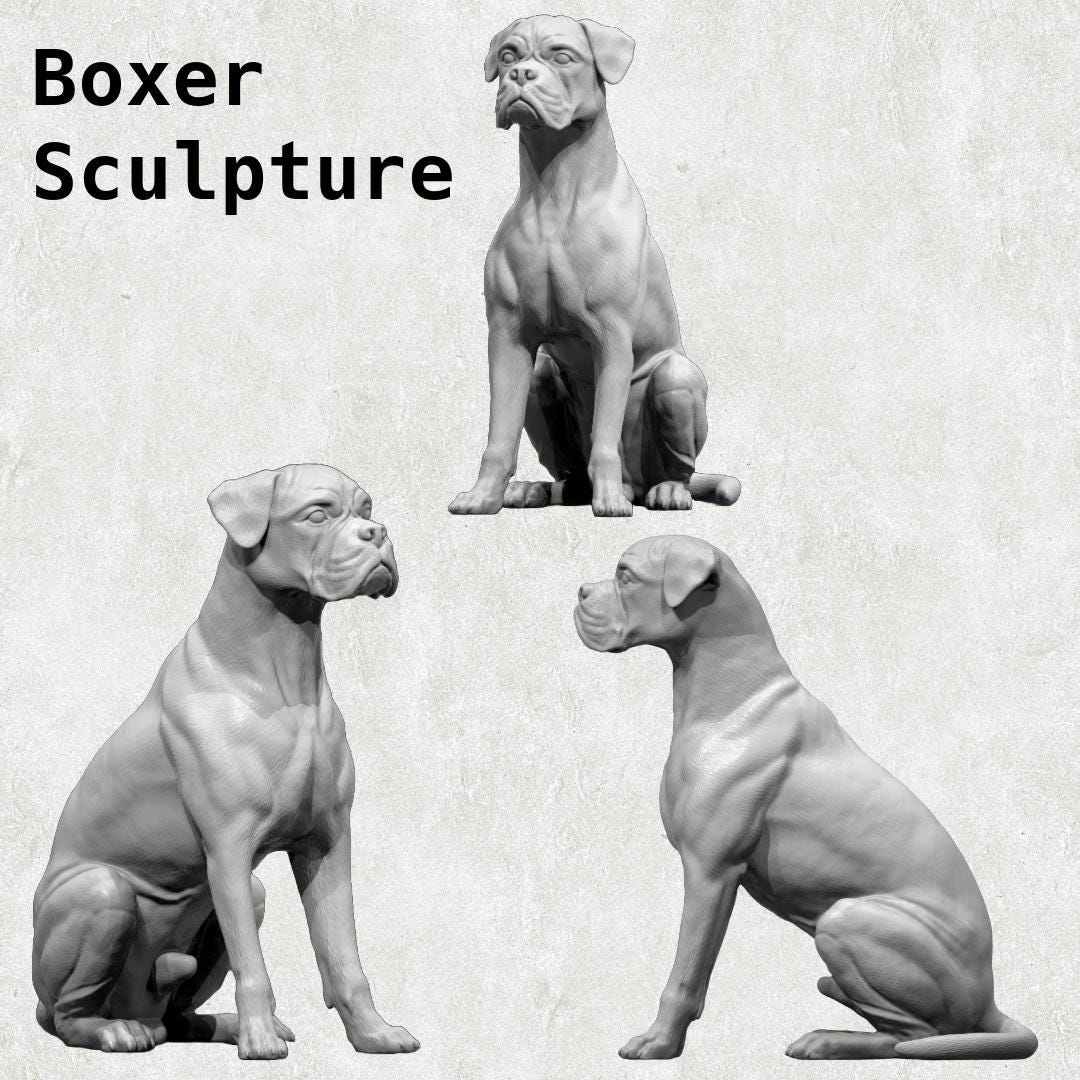 Boxer Dog Sitting Model - Realistic Dog Sculpture for Home or Garden ...