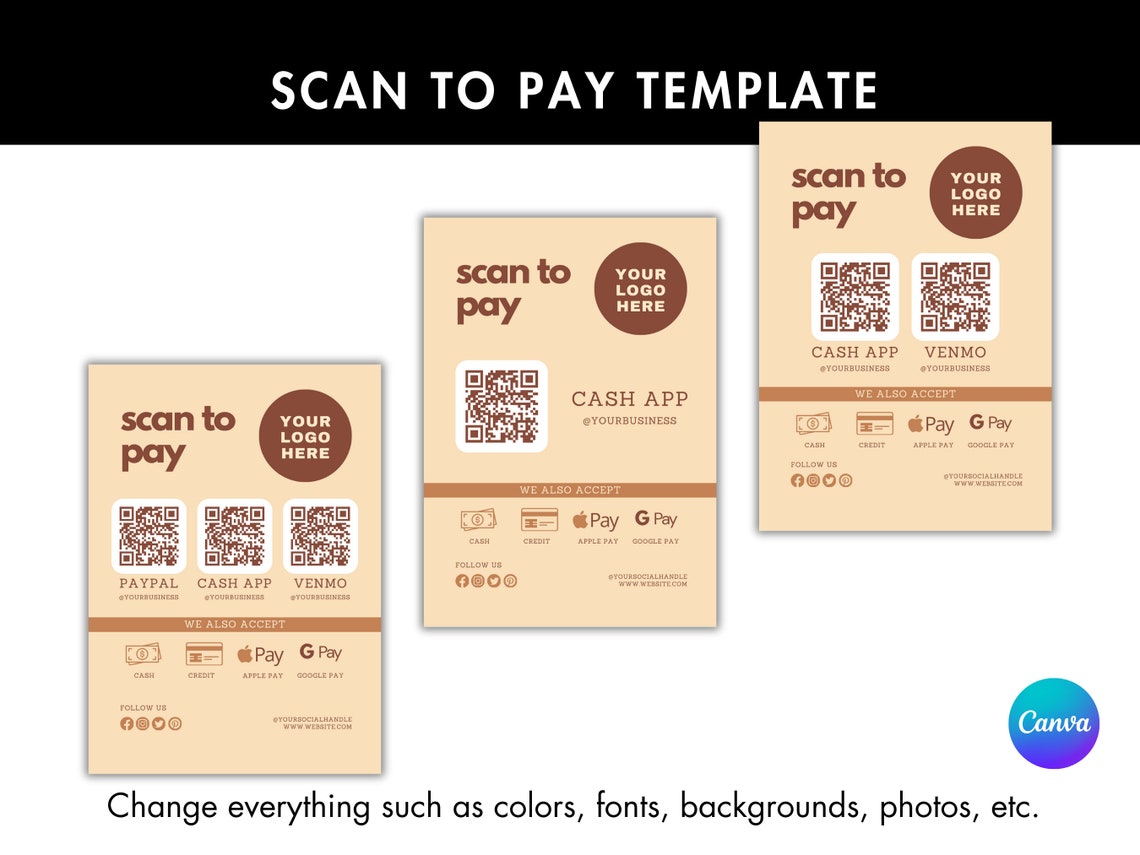 Editable Scan to Pay Sign Template Scan Editable QR Code Sign Printable ...