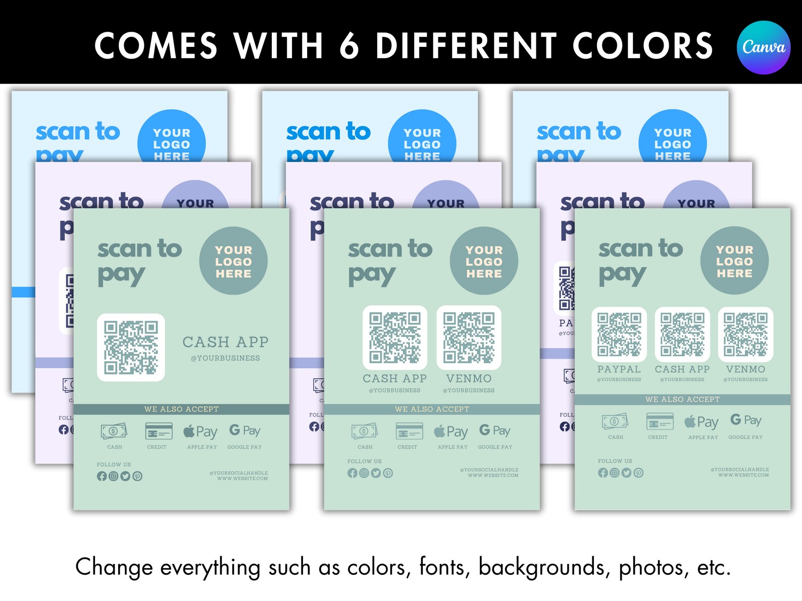 Editable Scan to Pay Sign Template Scan Editable QR Code Sign Printable ...