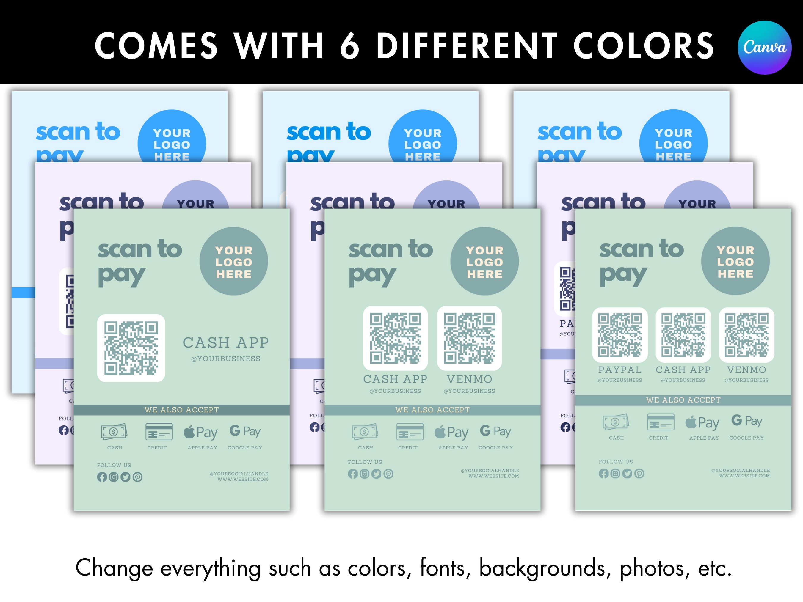 Editable Scan to Pay Sign Template Scan Editable QR Code Sign Printable ...