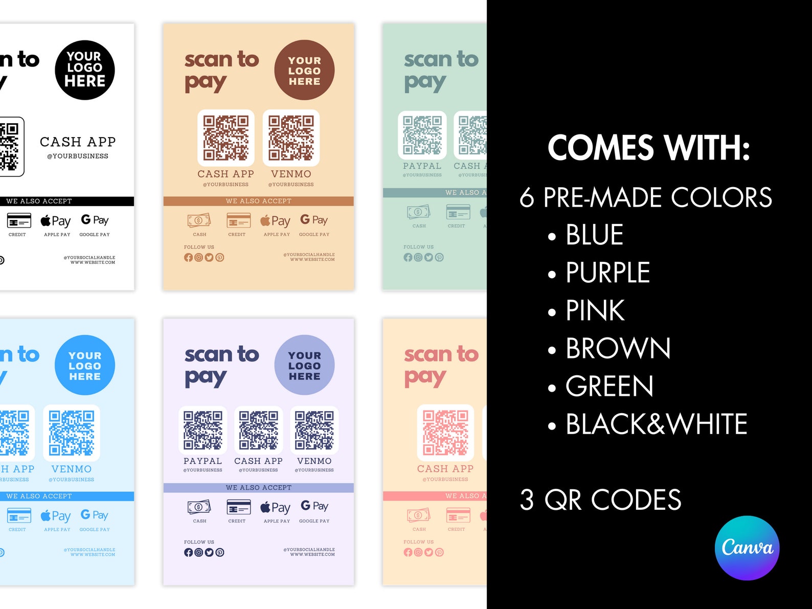 Editable Scan to Pay Sign Template Scan Editable QR Code Sign Printable ...