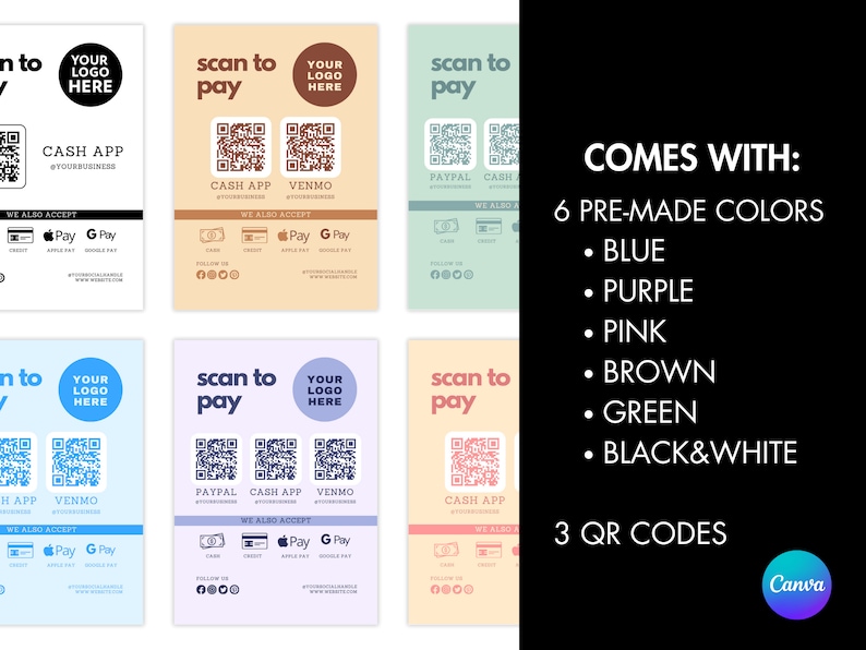 Editable Scan to Pay Sign Template Scan Editable QR Code Sign Printable ...