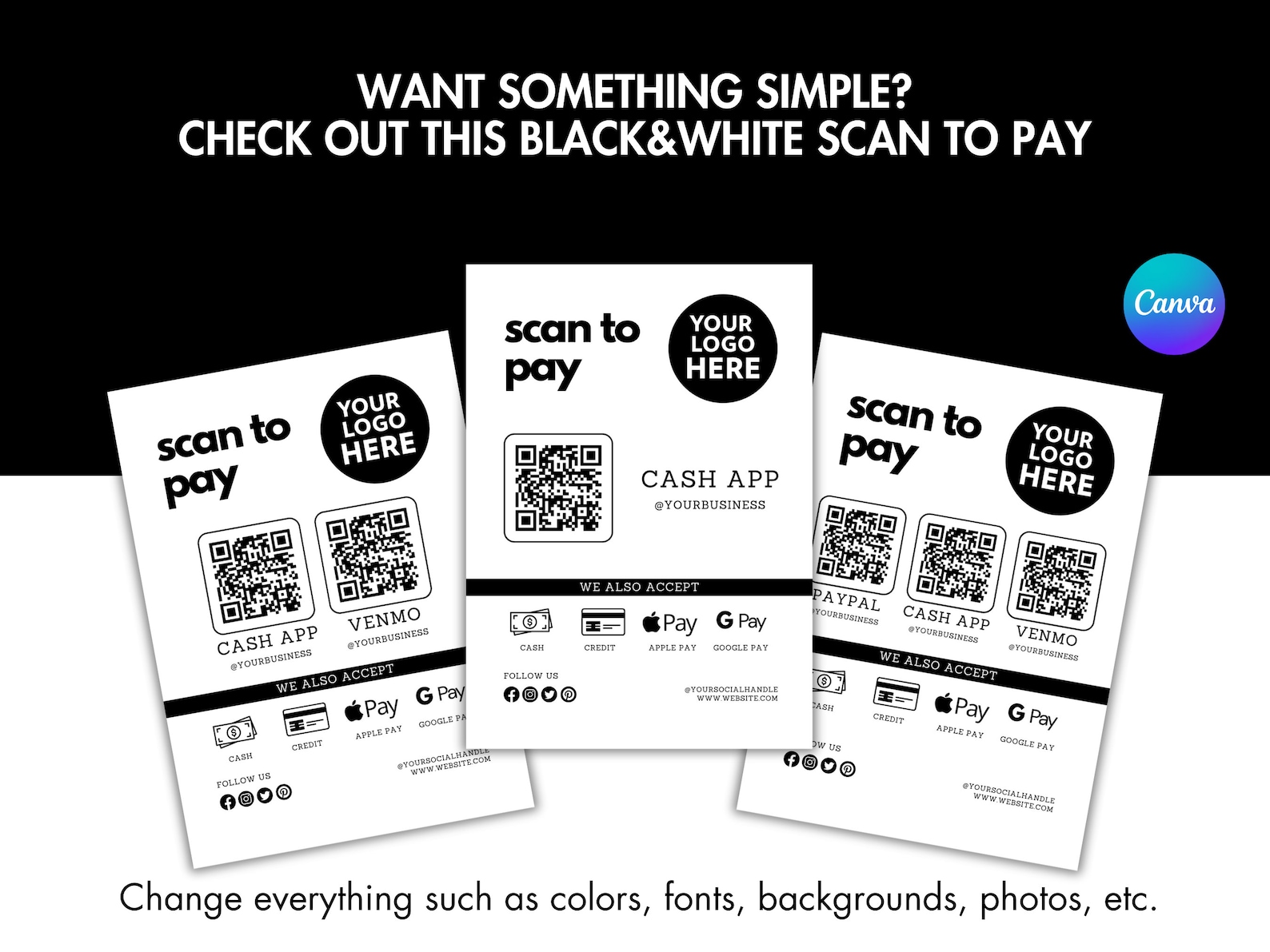 Editable Scan to Pay Sign Template Scan Editable QR Code Sign Printable ...