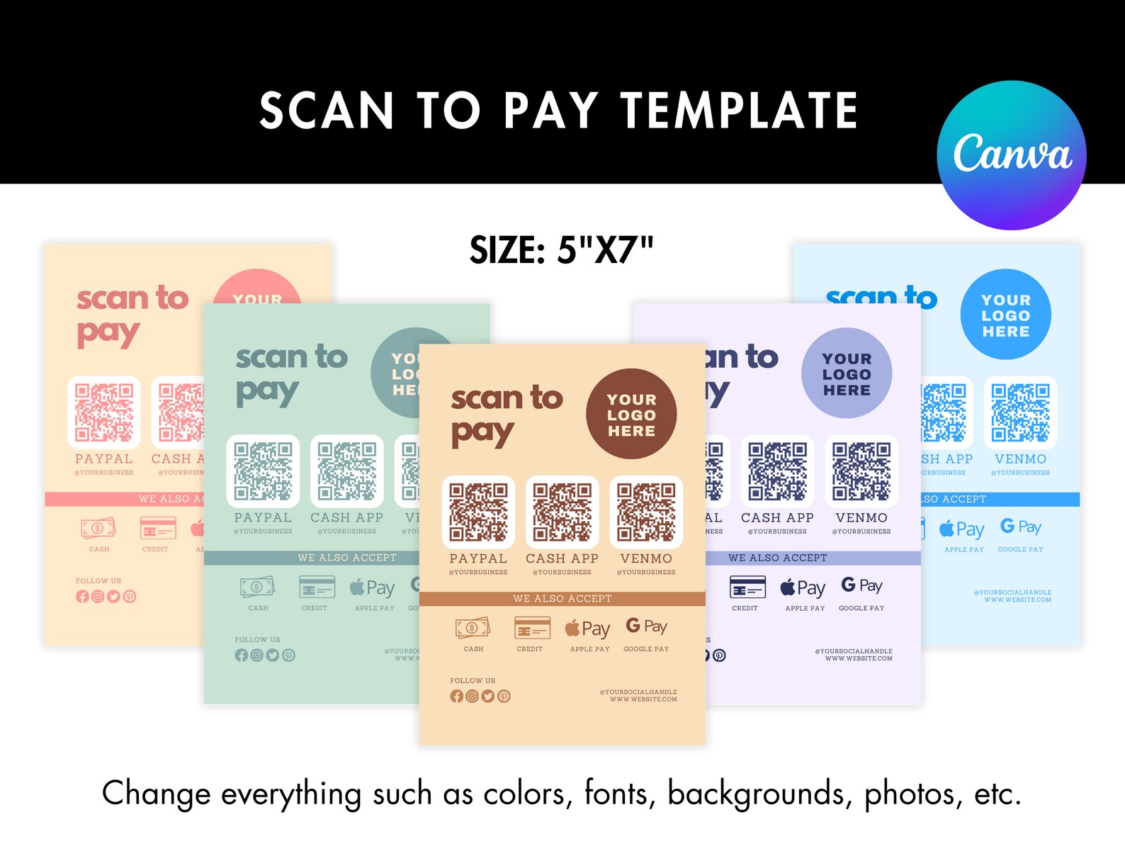 Editable Scan to Pay Sign Template Scan Editable QR Code Sign Printable ...
