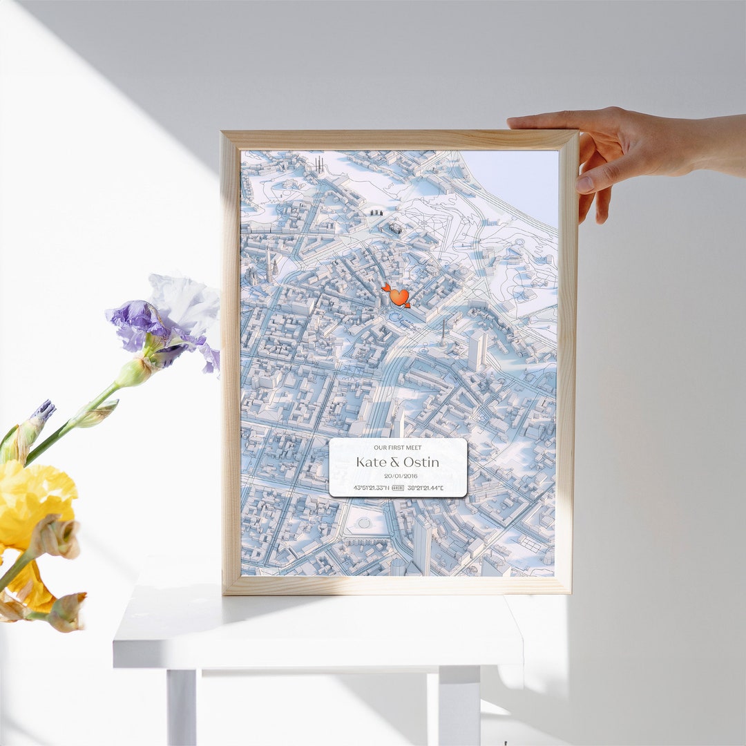 Our First Meeting Map Personalized Anniversary Gift, Custom Map Print ...
