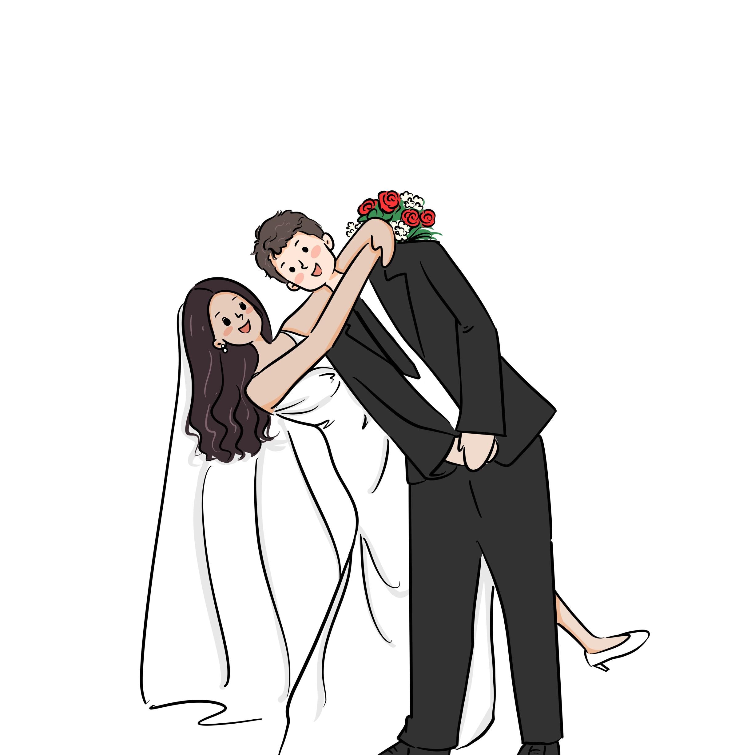 Custom Cartoon Wedding Invitation | Bride, Groom & Pet Illustration ...