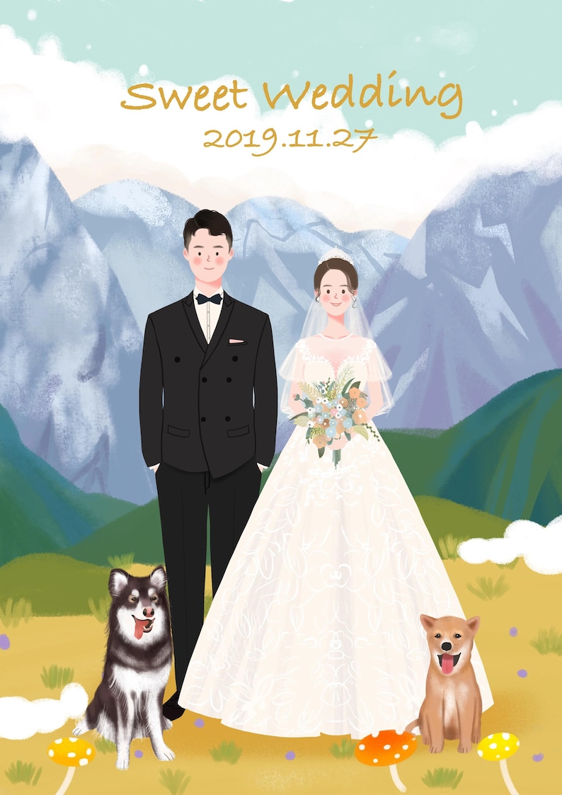 Digital Personalized Wedding Invitations With Custom Couple Pet Designs ...
