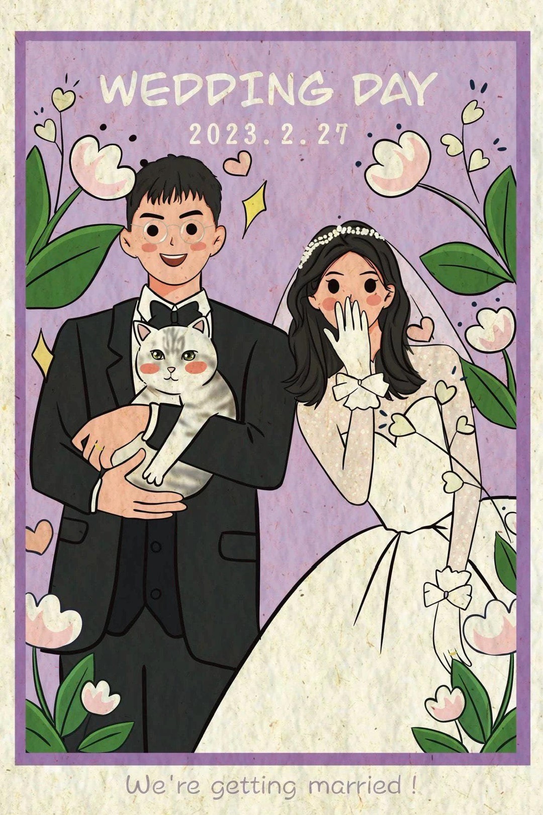 Digital Personalized Wedding Invitations With Custom Couple Pet Designs ...