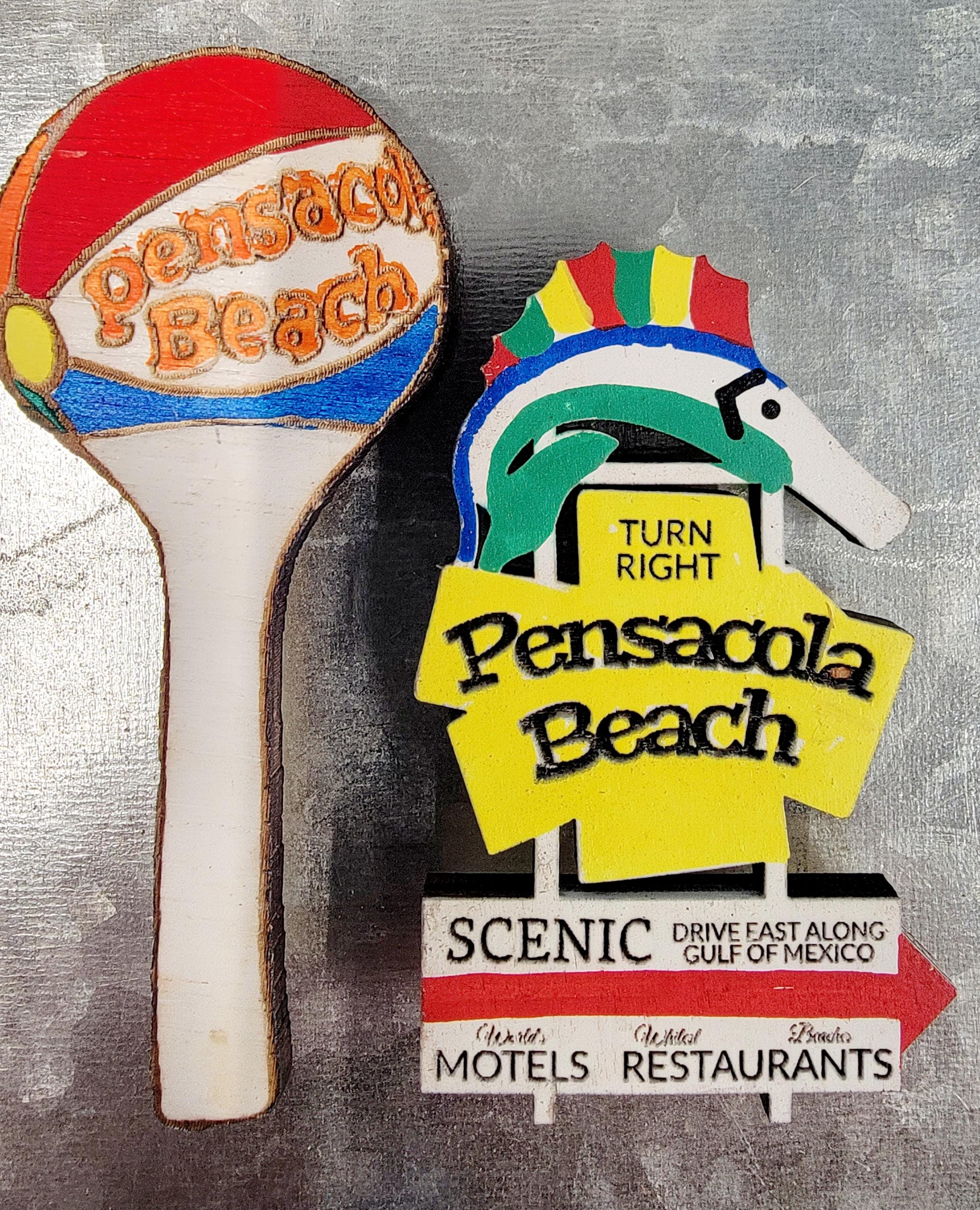 Pensacola Beach Sign & Beach Ball Wood Magnet Combo Set - Etsy
