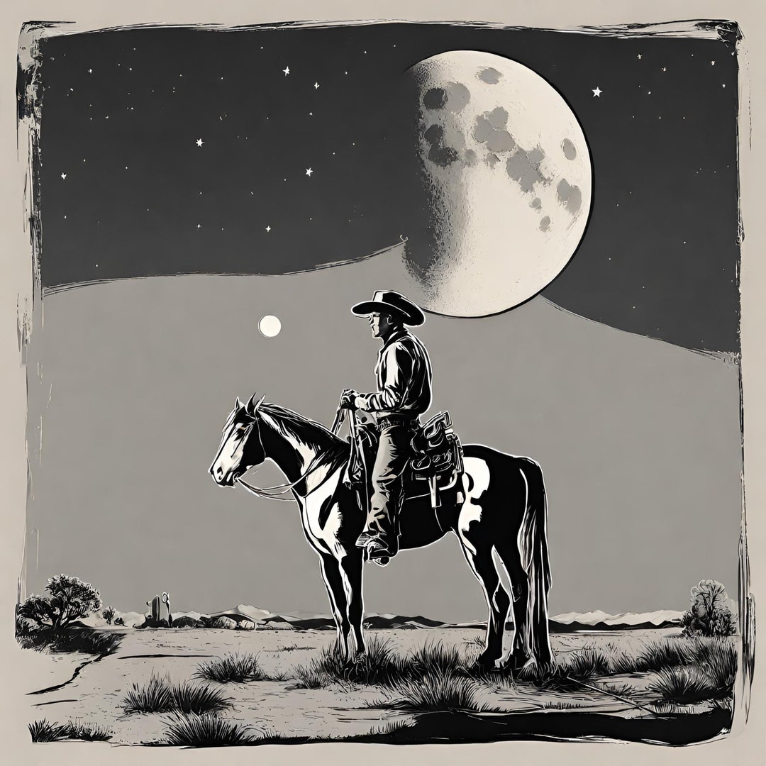 Cowboy Under the Moon - Etsy