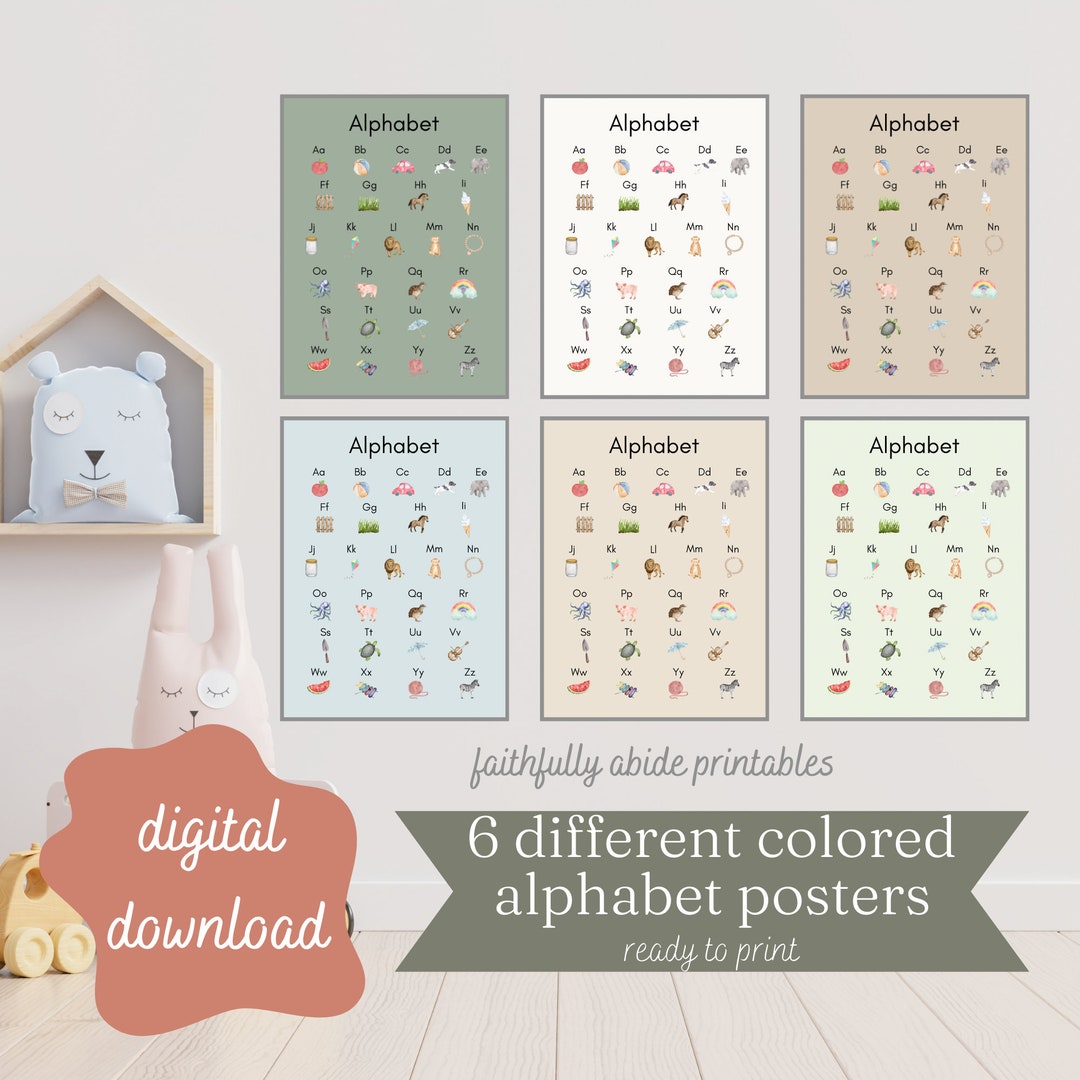 Watercolor Alphabet Poster, Alphabet Poster, ABC Poster, Cottage Core ...