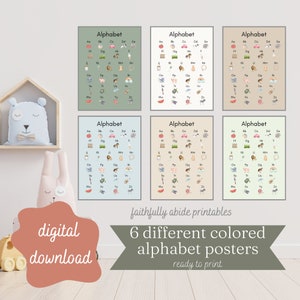 Watercolor Alphabet Poster, Alphabet Poster, ABC Poster, Cottage Core ...