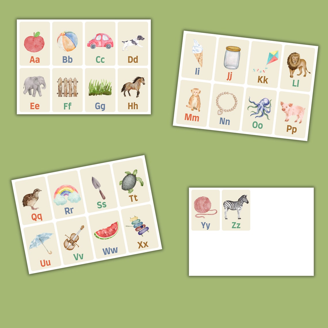 Alphabet Flashcards, Watercolor Alphabet Flashcard, ABC Flashcards ...