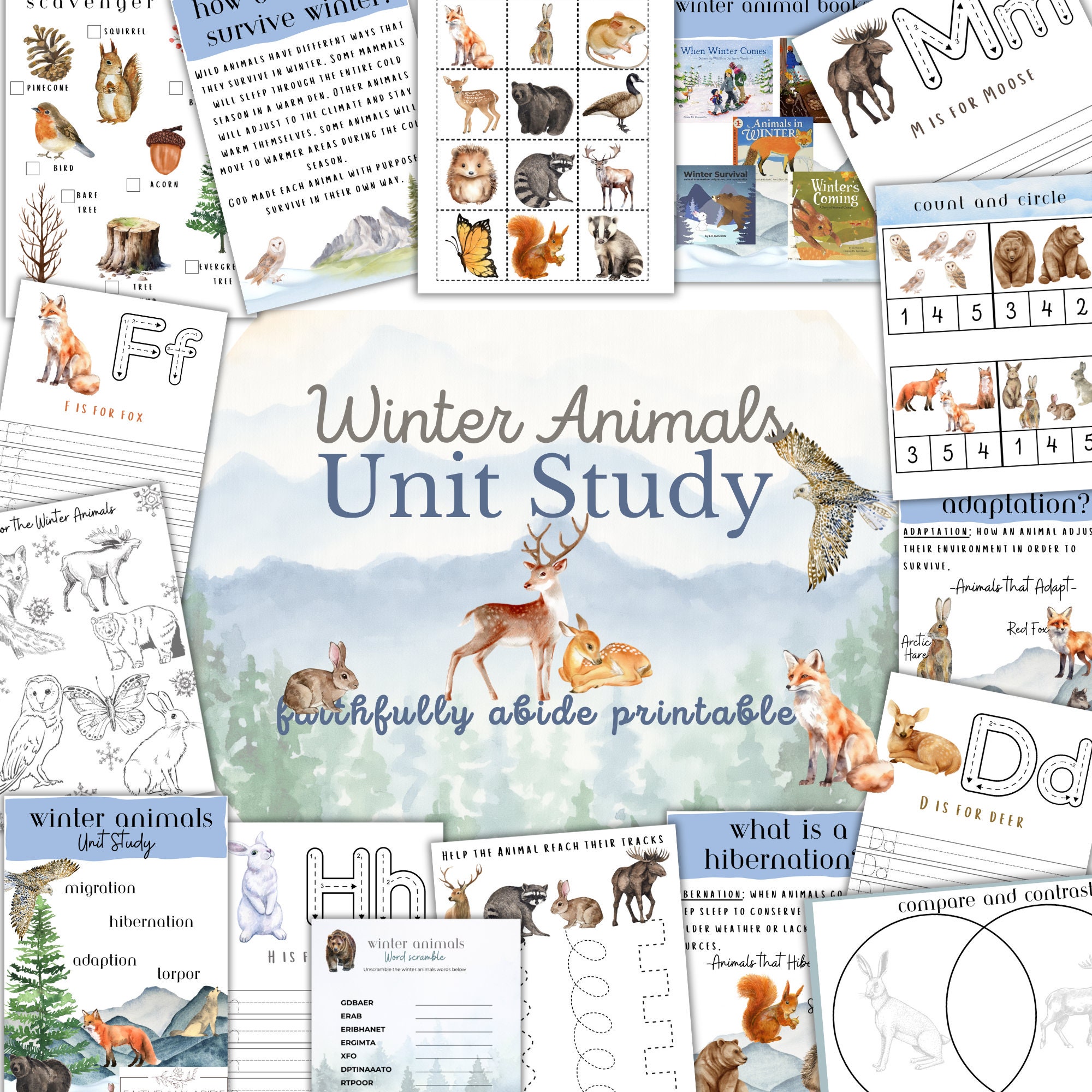 WINTER ANIMALS Unit Study, Vocabulary, Anatomy, Montessori, Homeschool ...