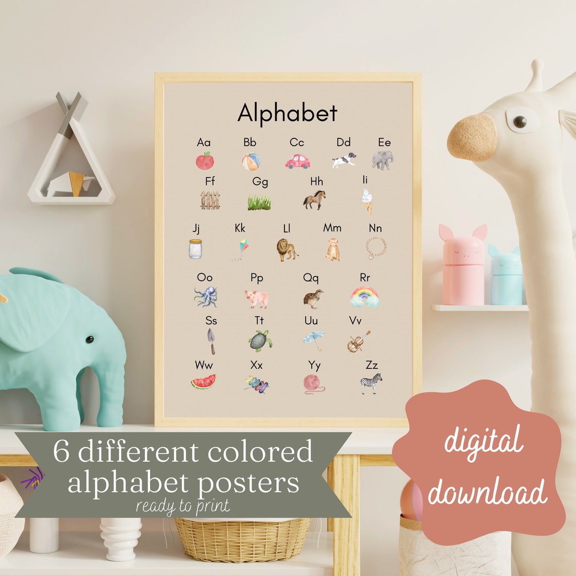 Watercolor Alphabet Poster, Alphabet Poster, ABC Poster, Cottage Core ...