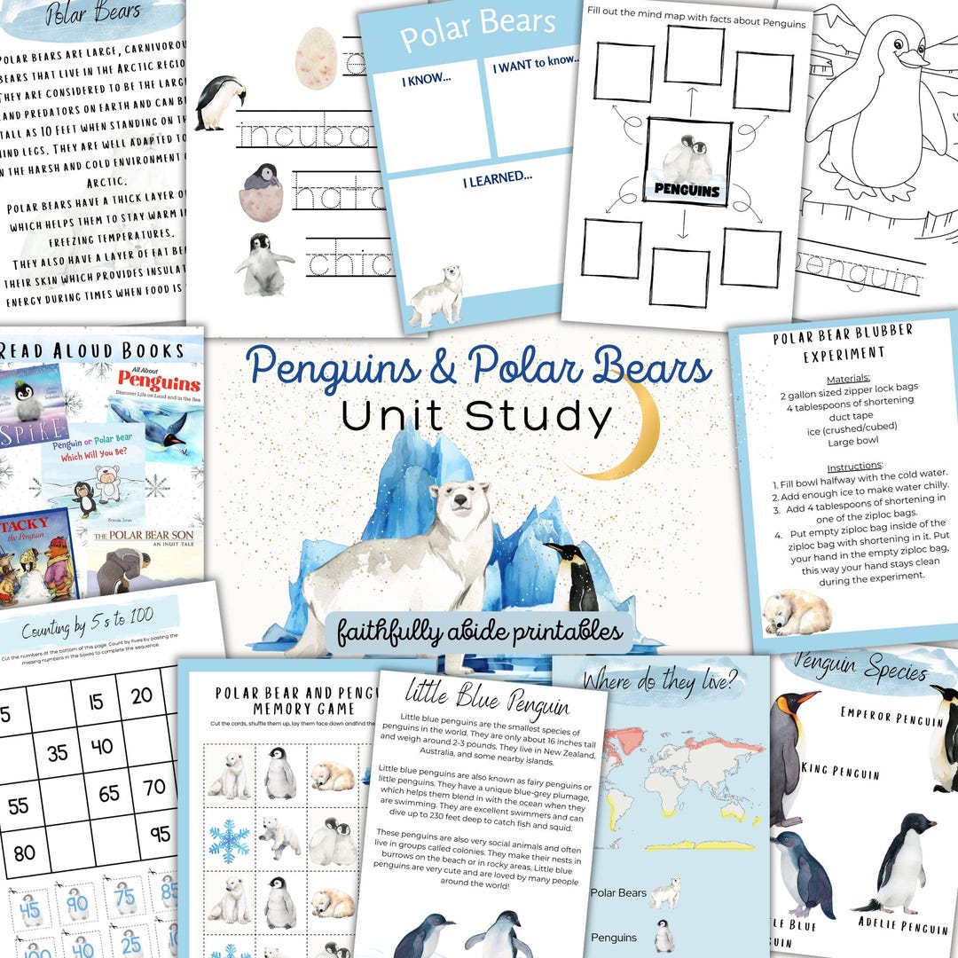 PENGINS and POLAR BEARS Unit Study, Life Cycle, Montessori, Homeschool ...