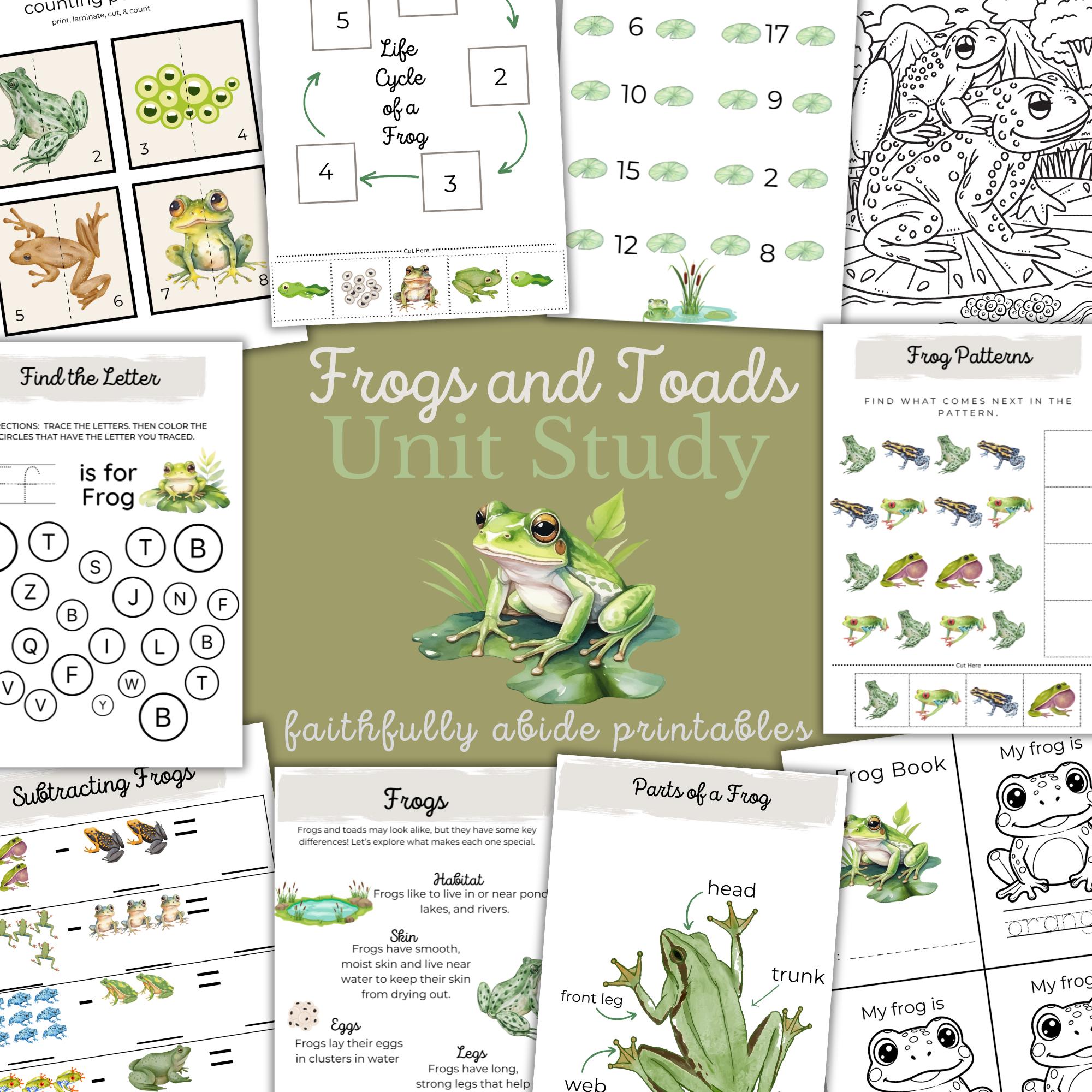 FROGS and TOADS Mini Unit Study, Frog Anatomy , Handwriting, Printable ...