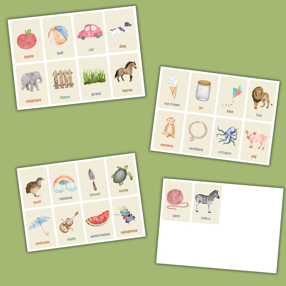 Alphabet Flashcards, Watercolor Alphabet Flashcard, ABC Flashcards ...