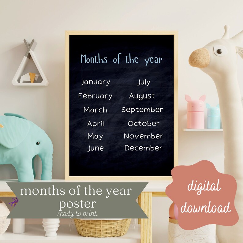 CHALKBOARD Months of the Year Poster, Days of the Week Poster ...