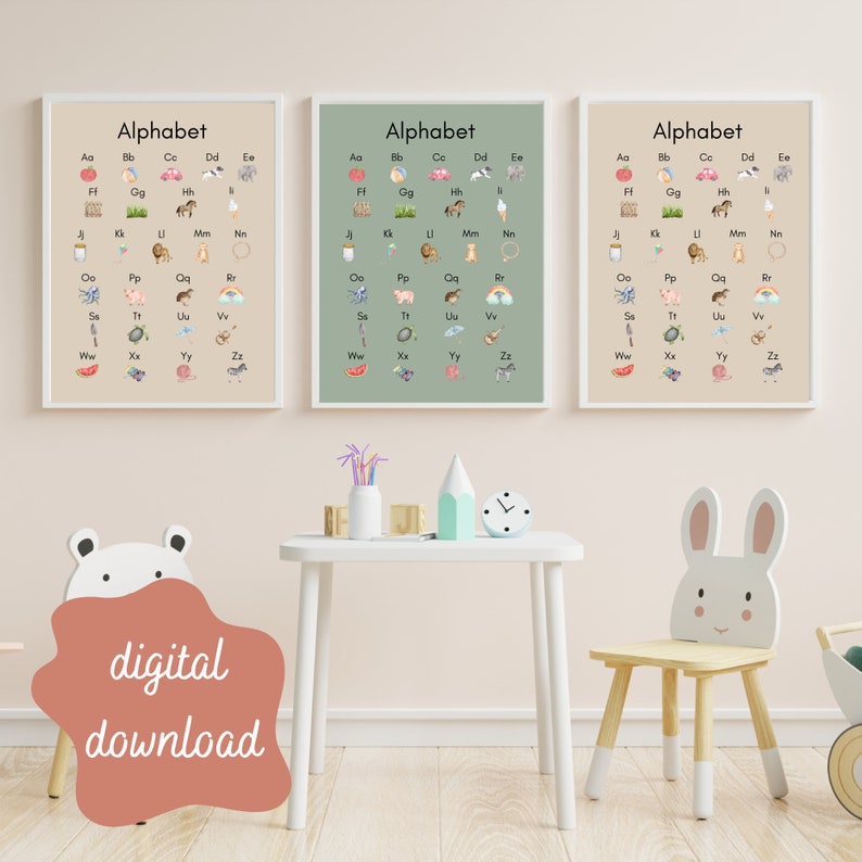 Watercolor Alphabet Poster, Alphabet Poster, ABC Poster, Cottage Core ...